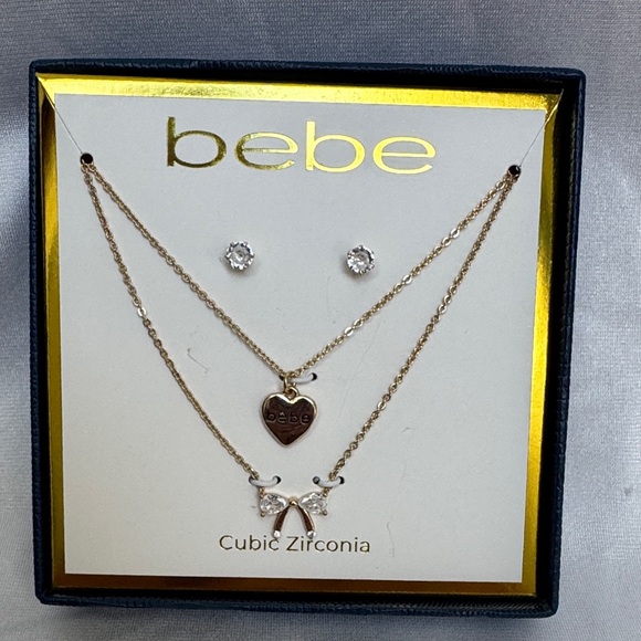 bebe | Jewelry | Bebe 3 Piece Bow And Heart Pendant Necklaces With ...